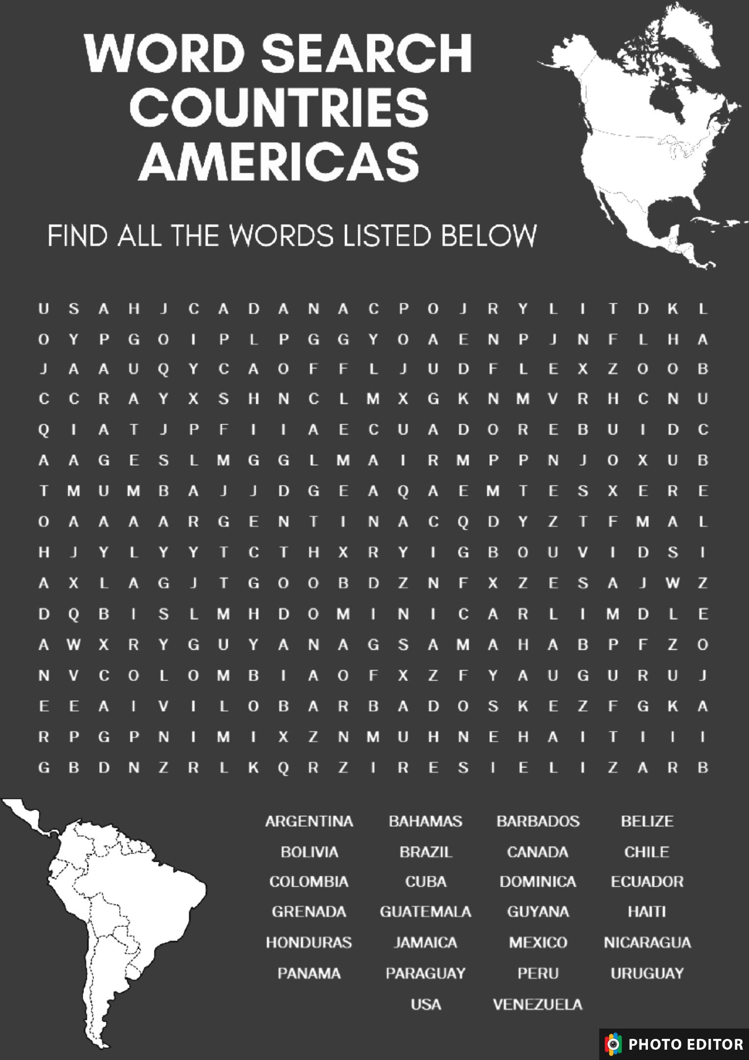 Countries Americas Word Search - Word Search - Download - Downloadable ...