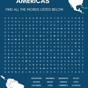 Countries Americas Word Search - Word Search - Download - Downloadable ...