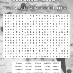 Countries Europe Word Search - Word Search - Download - Downloadable ...