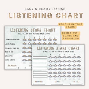 Listening Chart for Kids, Behaviour Chart for Reward System, Chore ...