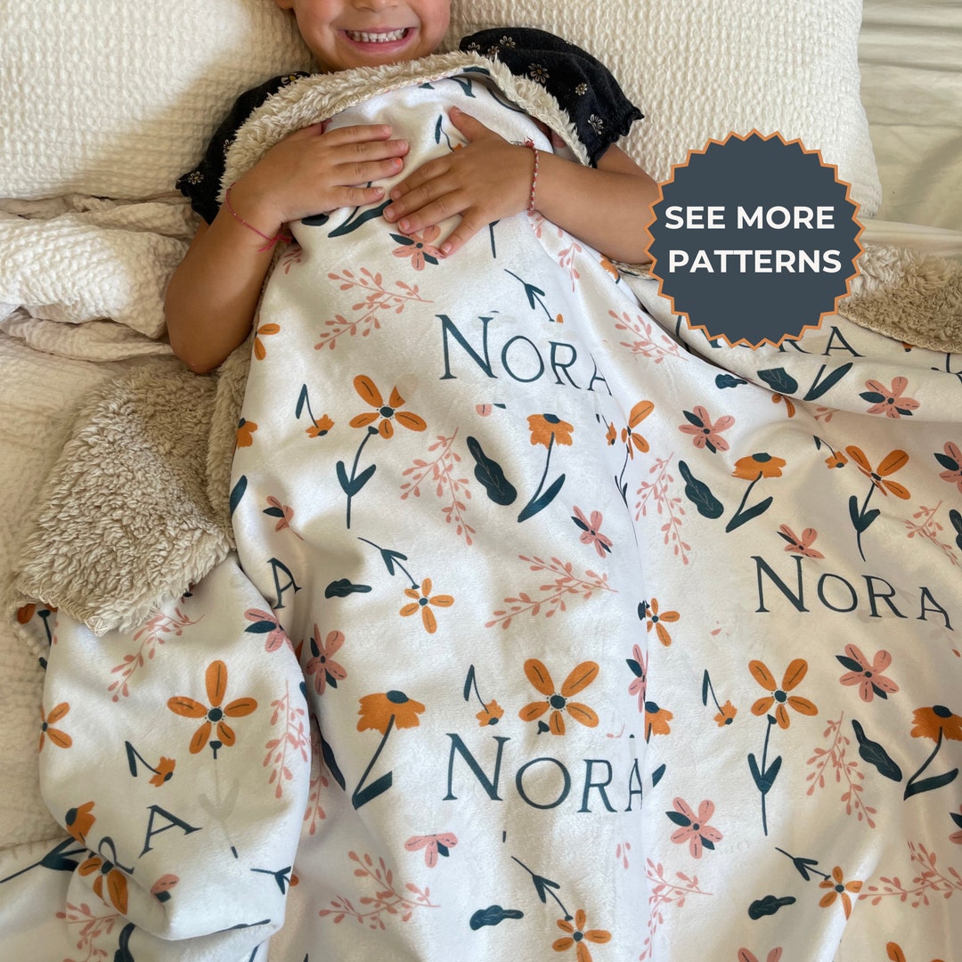 Personal Gift for Girl Blanket, Personalized Blanket Floral Girl ...