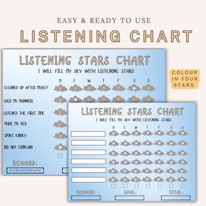 Listening Chart for Kids, Behaviour Chart for Reward System, Chore ...