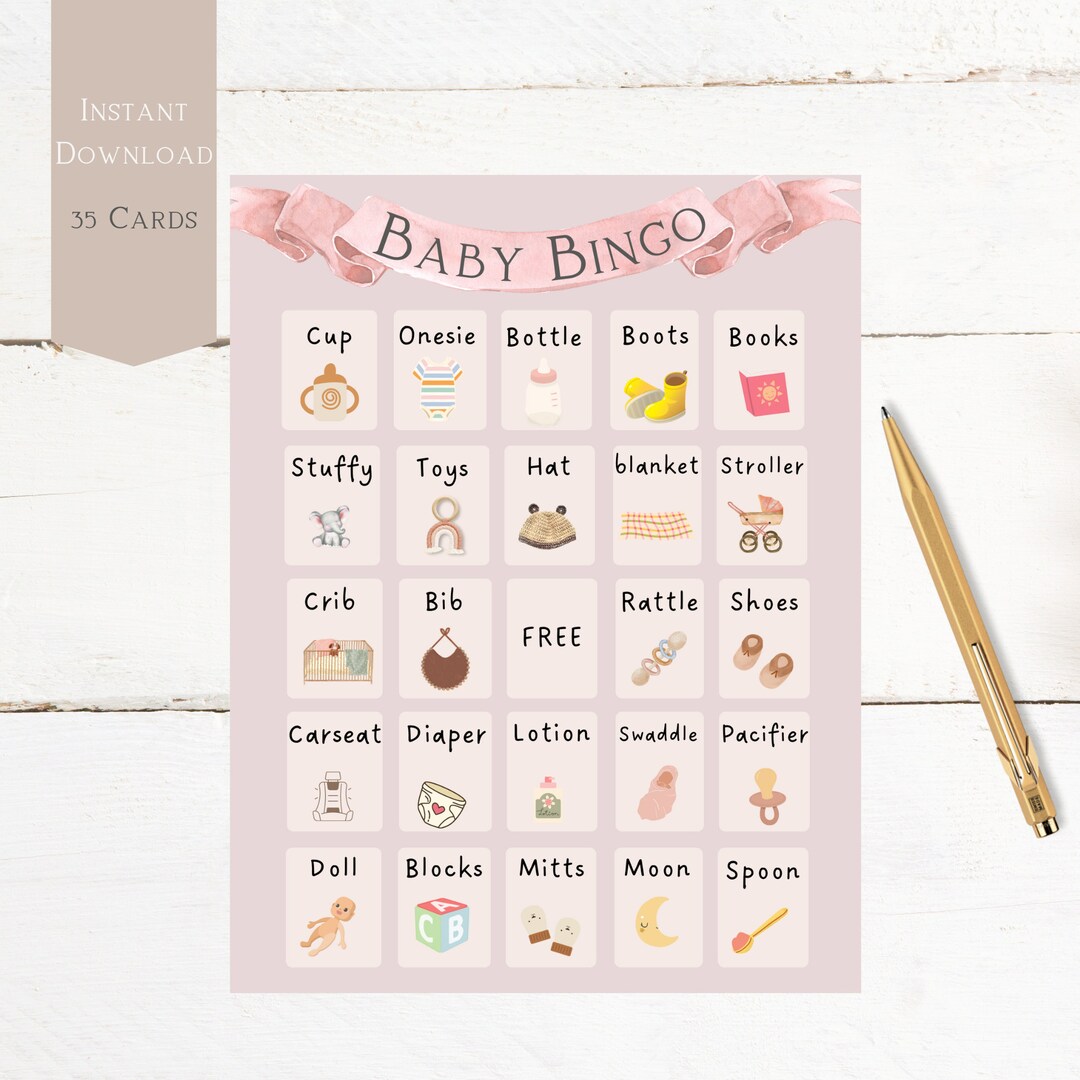 Baby Shower Bingo Baby Girl Bingo Shower Game Babyshower Activity ...