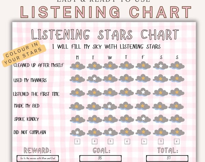 Listening Chart for Kids, Behaviour Chart for Reward System, Chore ...
