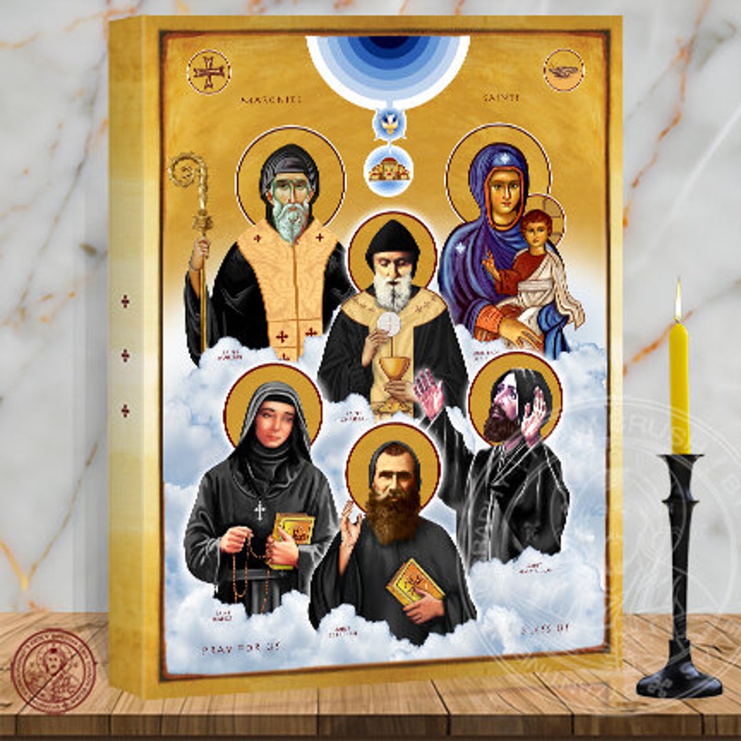 Icon of St Sharbel and Maronite Saints, Our Lady of Elige, St Maron, St ...