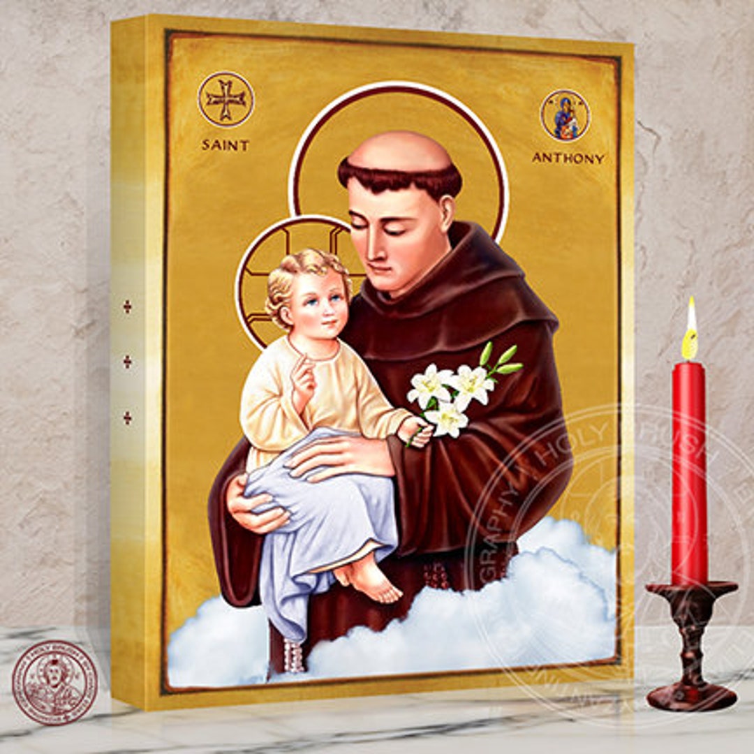 Saint Anthony Icon, St Anthony of Padua With Baby Jesus - 12 X 16 X 1.5 ...