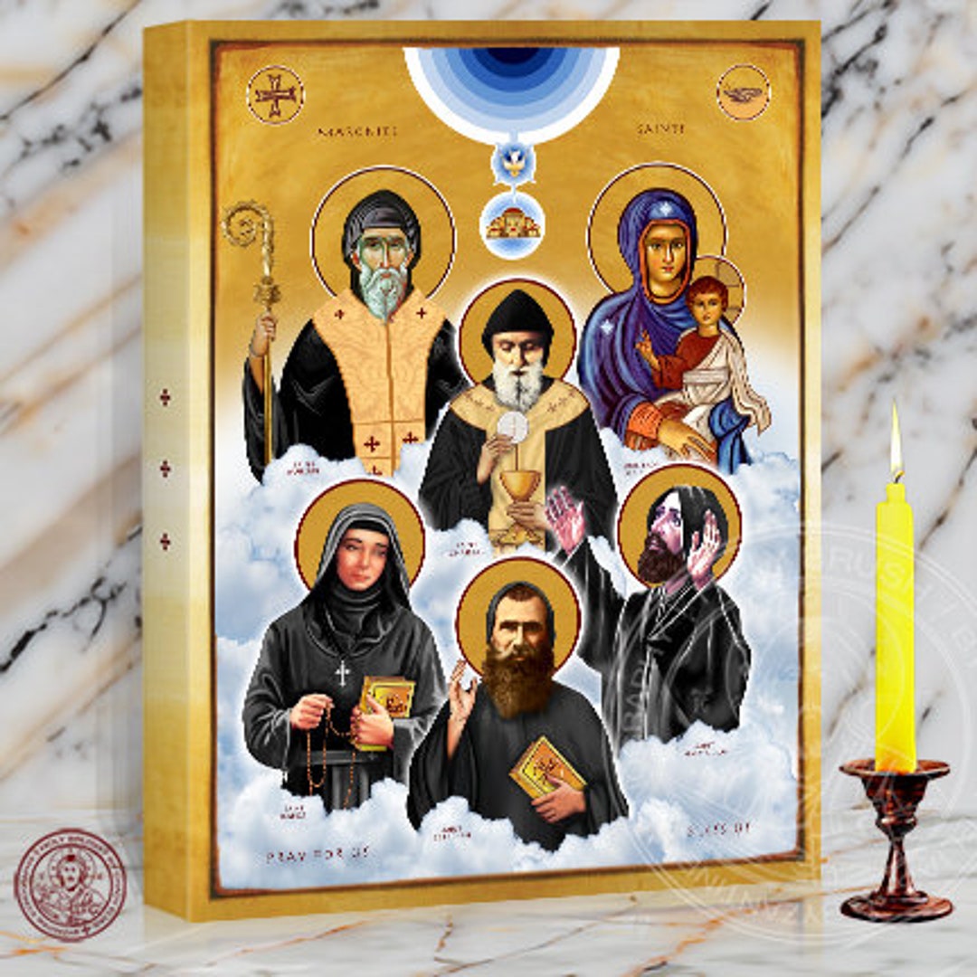 St Maron and Maronite Saints Icon, Our Lady of Elige, St Sharbel, St ...