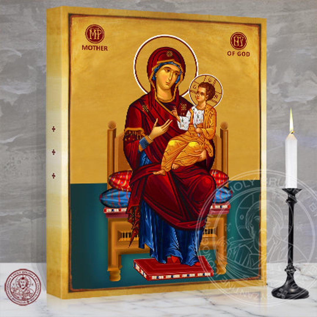 Virgin Mary Icon of the Mother of God, the Theotokos Enthroned. Icon ...