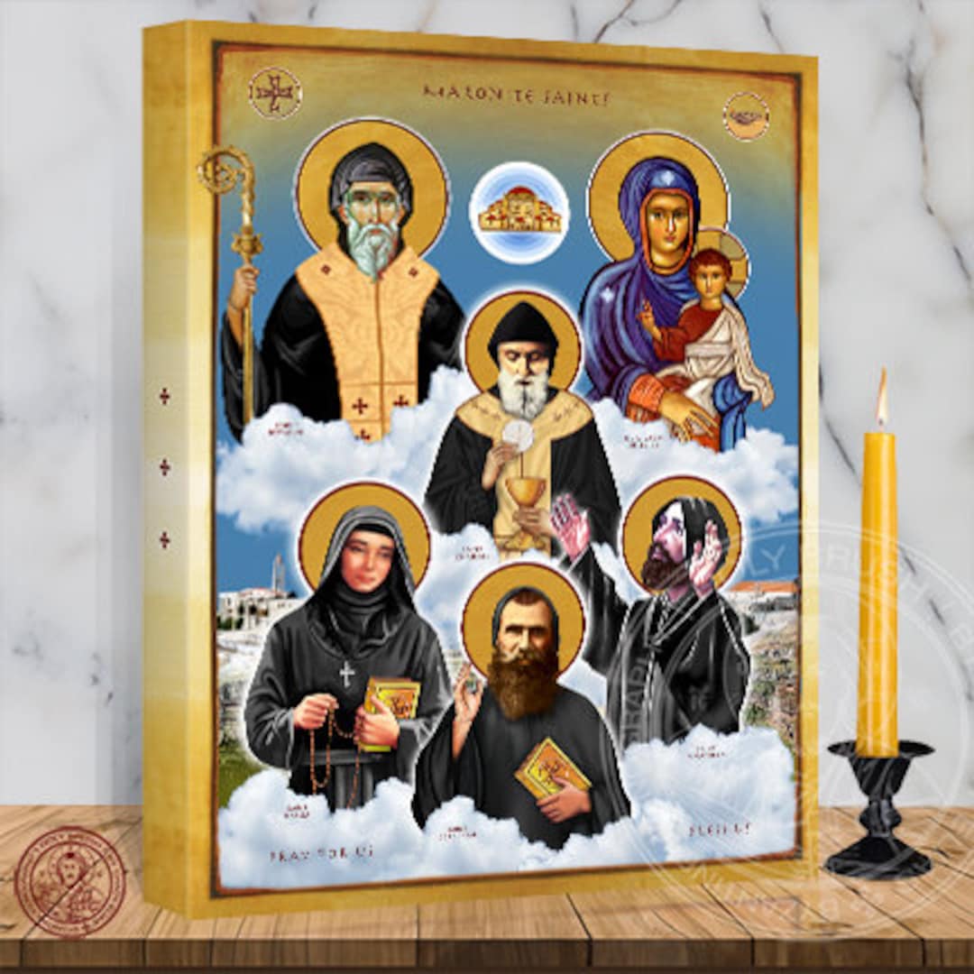 St Nimatullah Alhardini and Maronite Saints Icon, Our Lady of Elige, St ...