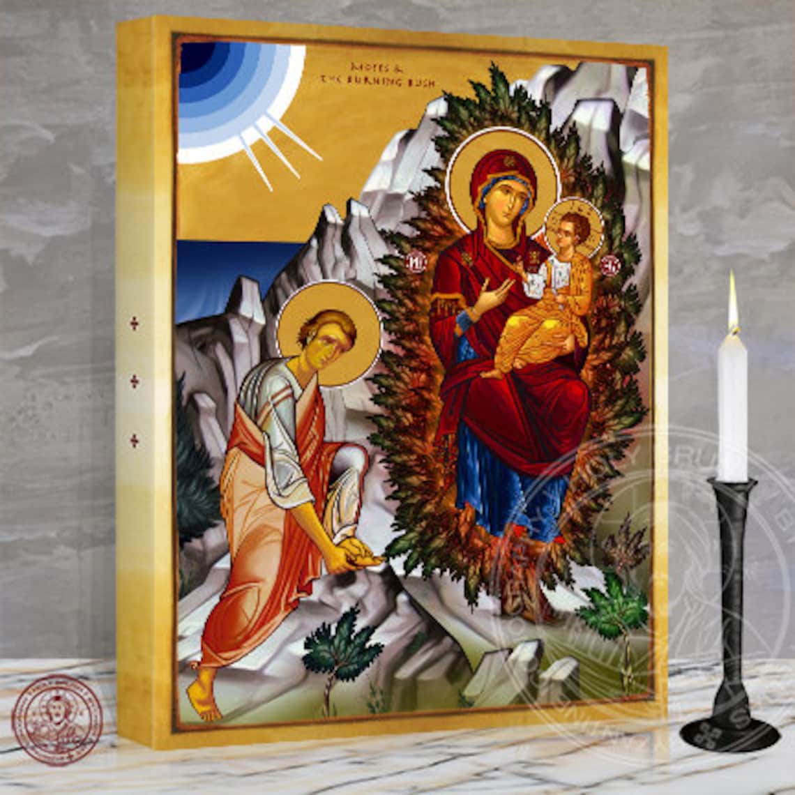 Icon of Virgin Mary the Burning Bush & Holy Prophet Moses. Theotokos ...