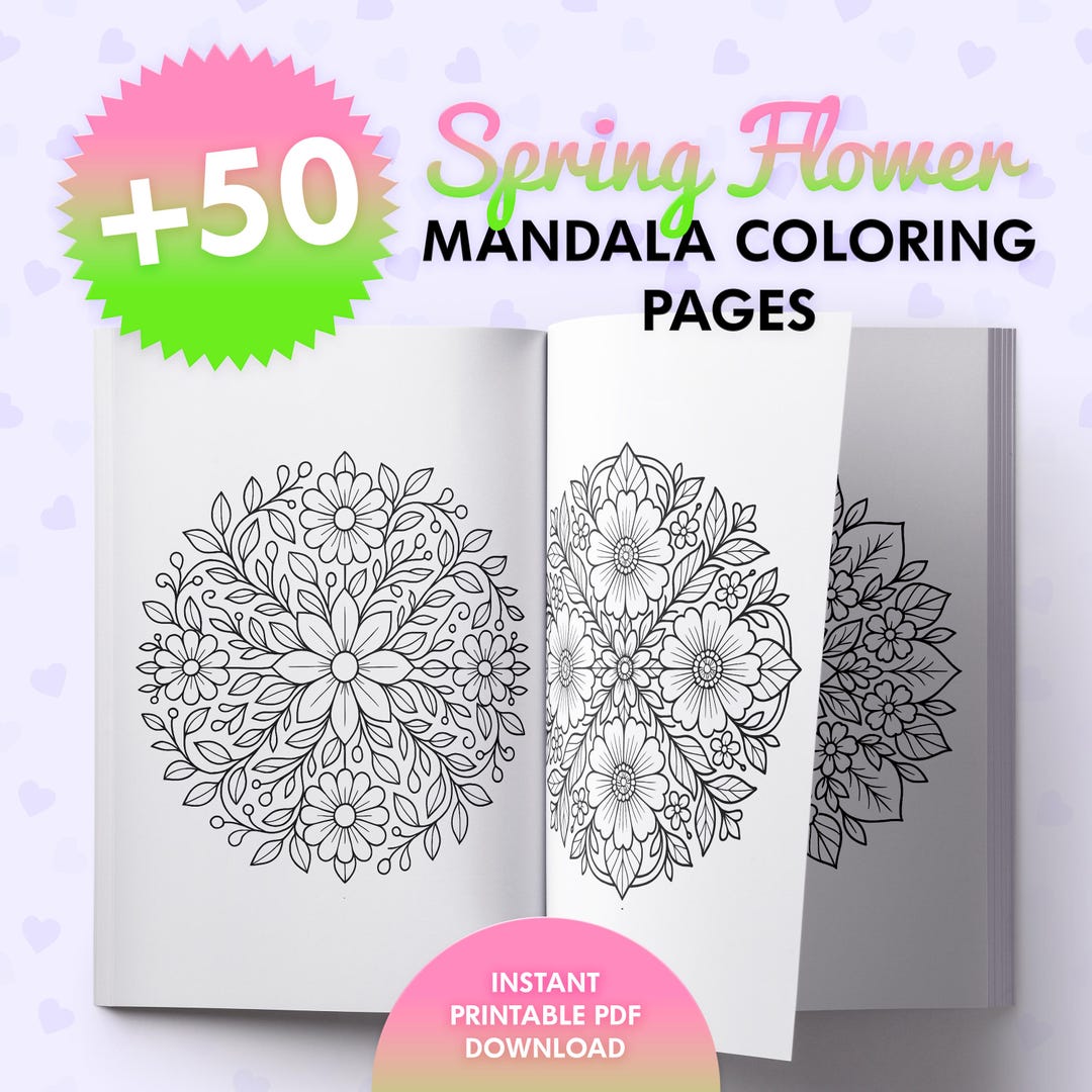 Spring Flower Mandalas, Coloring Book, Printable Coloring Pages, A4 ...