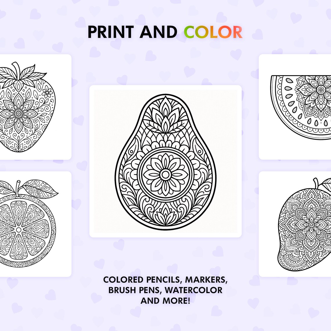 Fruit Mandalas, Coloring Book, Printable Coloring Pages, A4, PDF ...