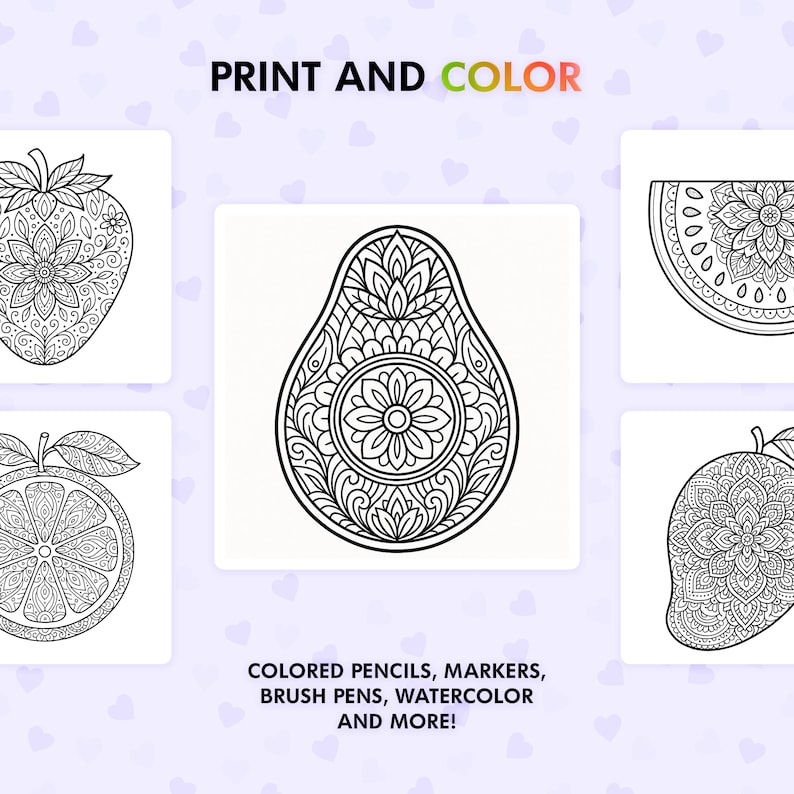 Fruit Mandalas, Coloring Book, Printable Coloring Pages, A4, PDF ...