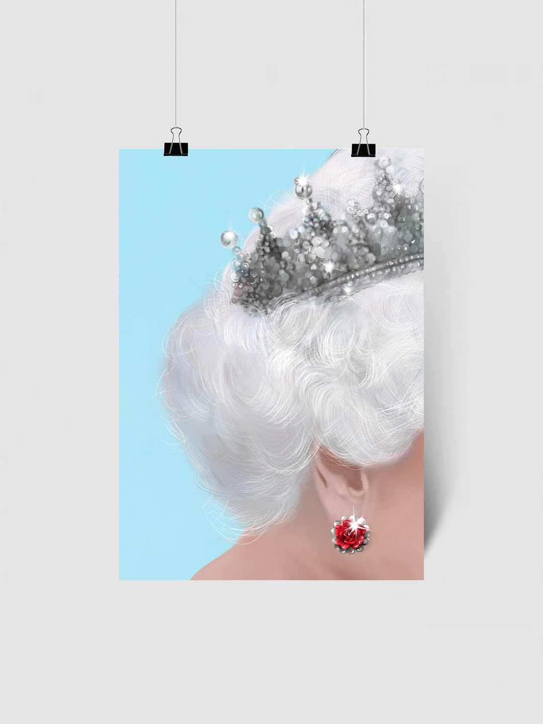 Queen Elizabeth II Portrait - Hand Drawn Illustration, Interior Home ...