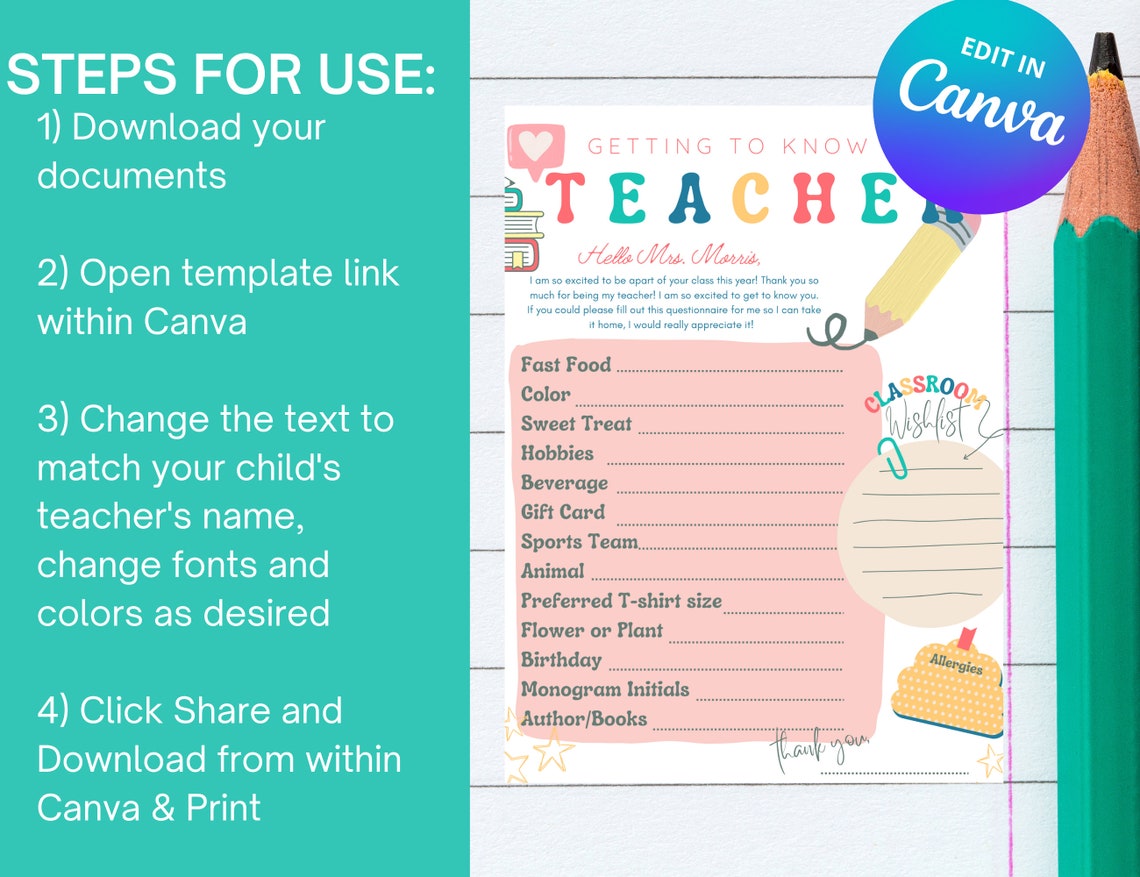 Teacher Favorites Survey | Teacher Questionnaire | Canva Editable ...