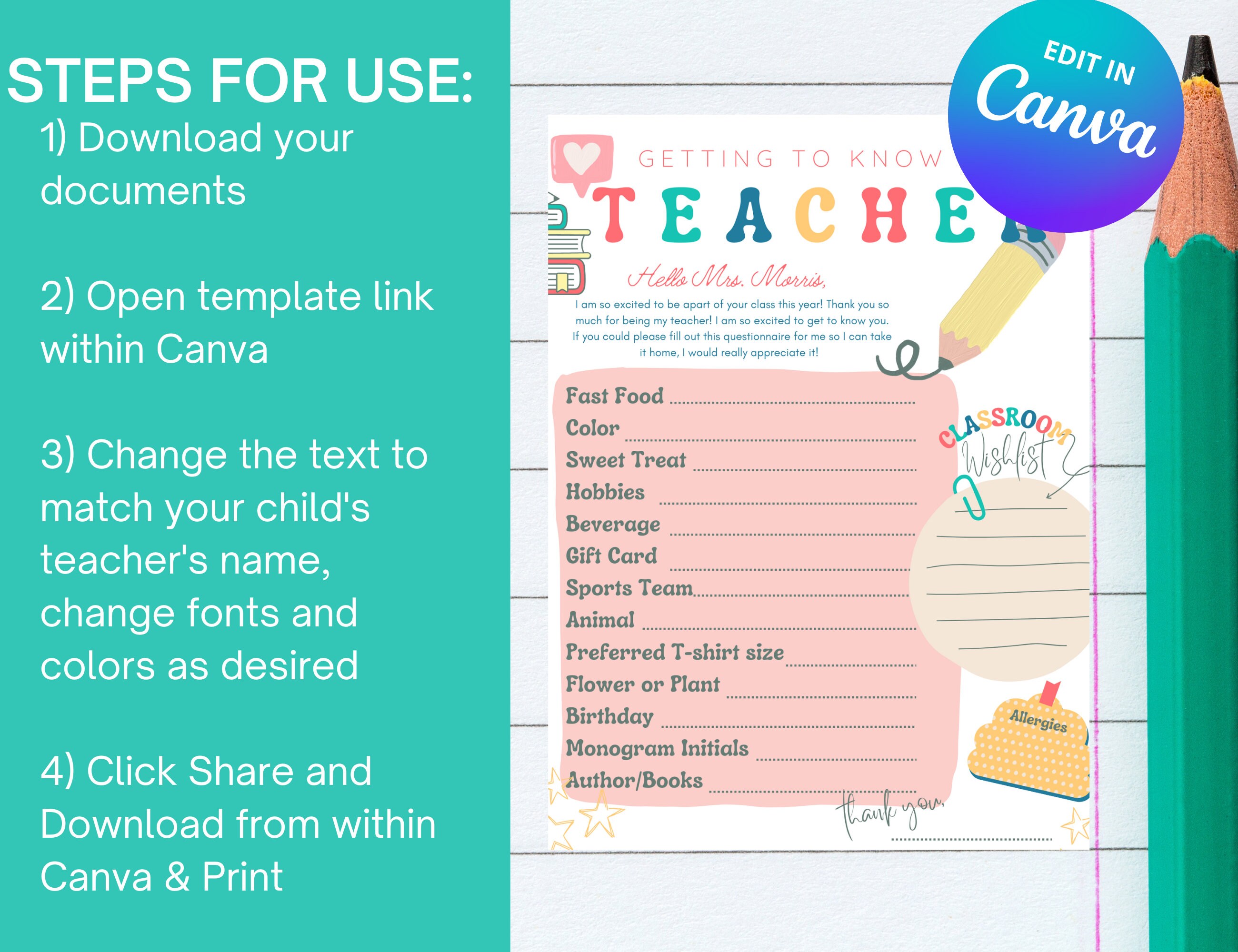 Teacher Favorites Survey | Teacher Questionnaire | Canva Editable ...