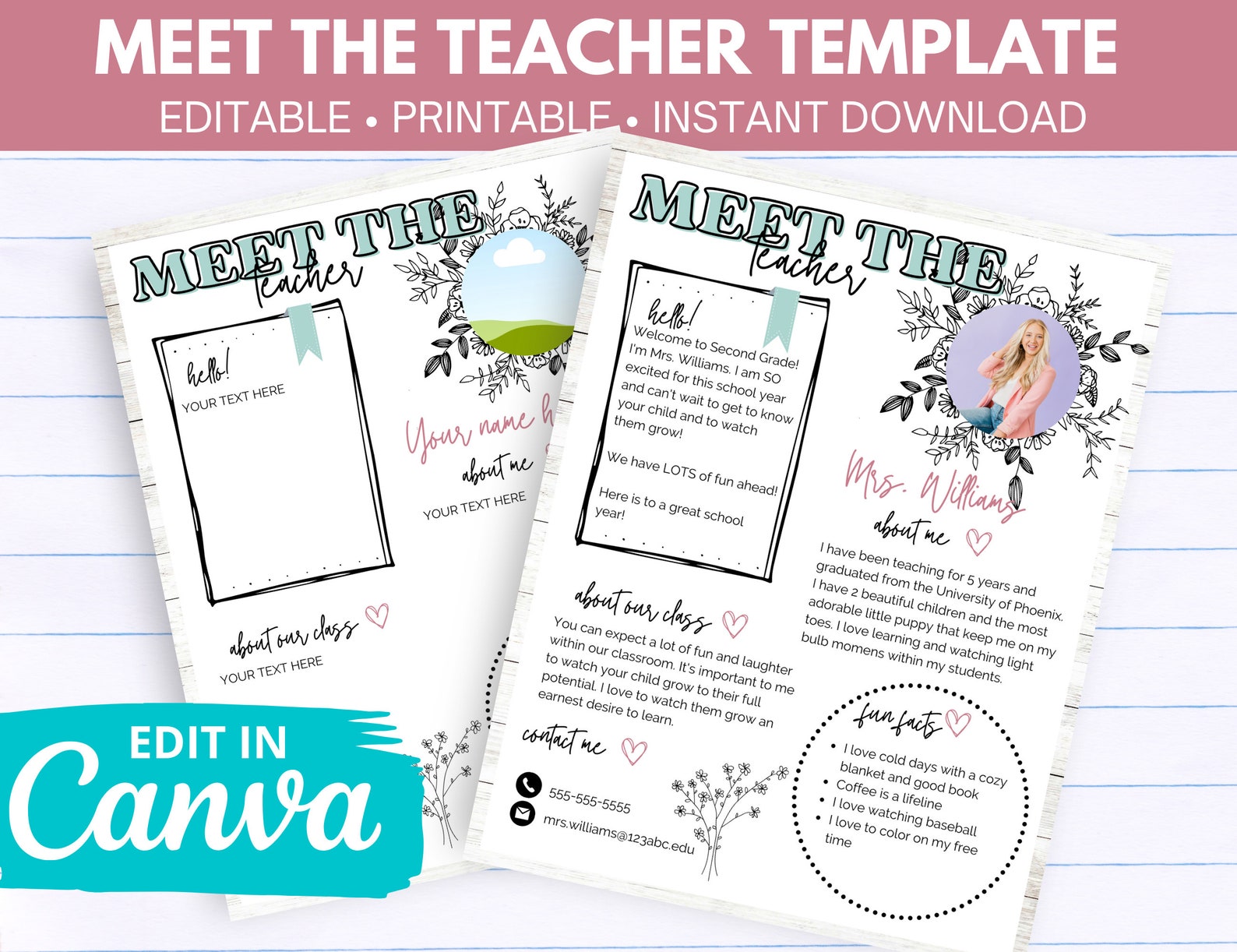Meet the Teacher Editable Template Back to School Printable INSTANT ...