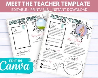 Meet the Teacher Editable Template Back to School Printable INSTANT ...