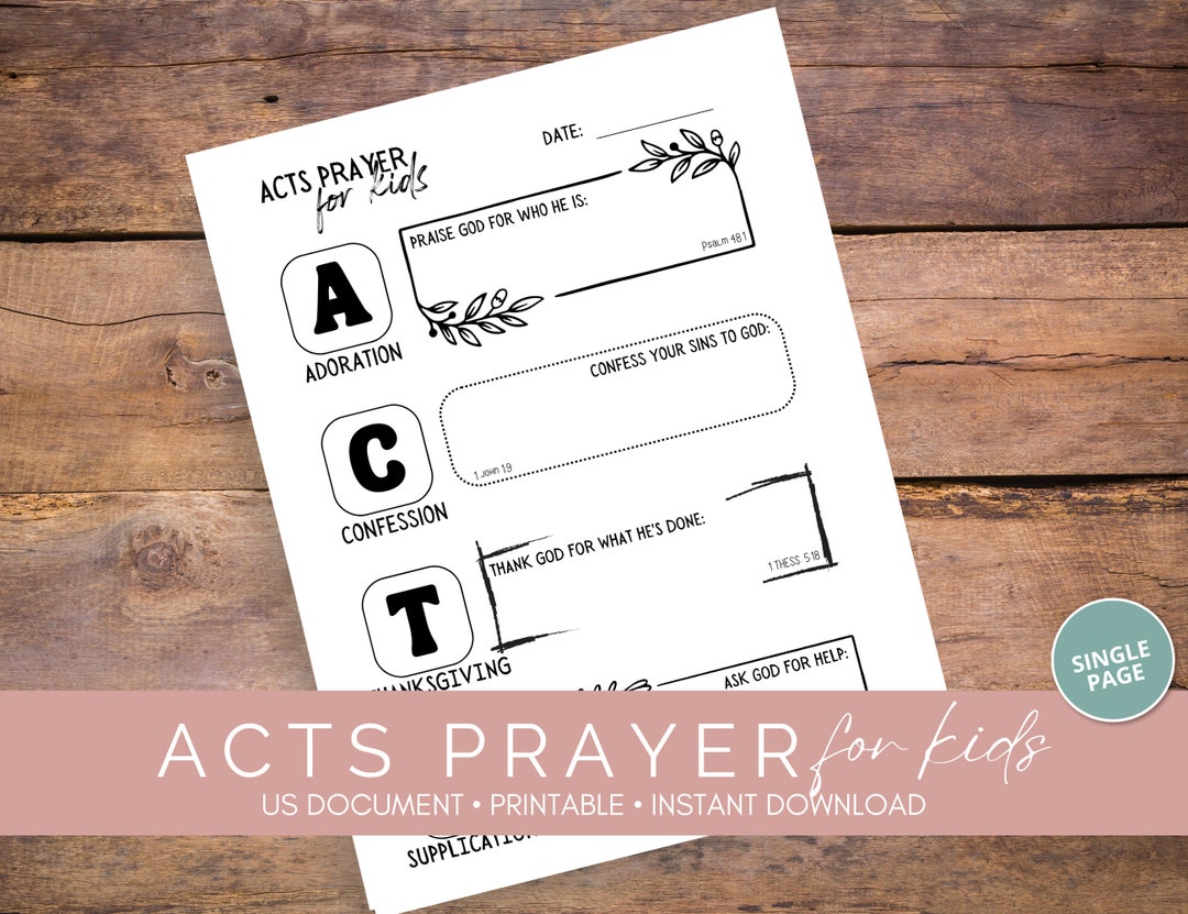 ACTS Prayer Worksheet for Kids | Acts Prayer Journal | Prayer Printable ...