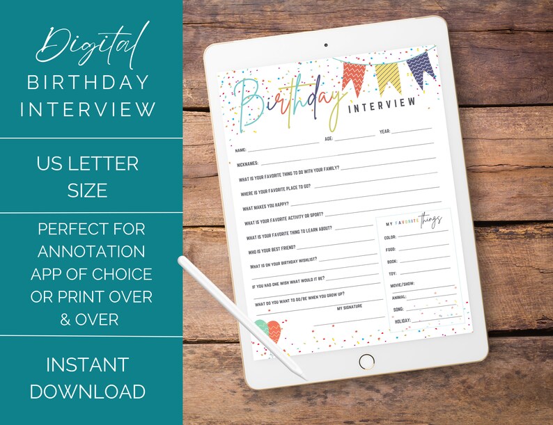 Printable Birthday Interview Questionnaire | Kids Birthday Interview ...