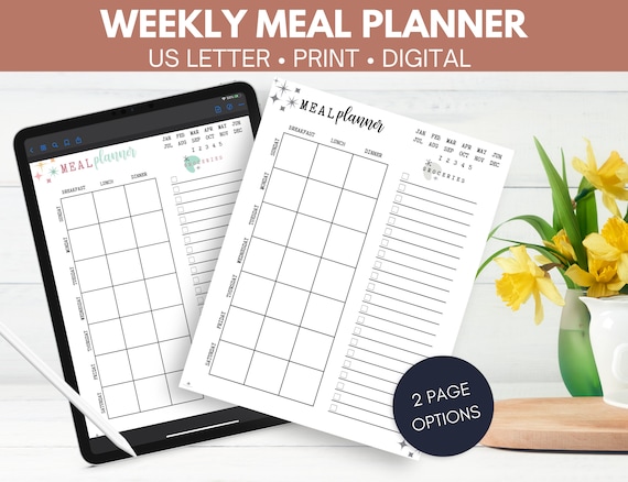 Weekly Meal Planner Digital Meal Planner Grocery List - Etsy