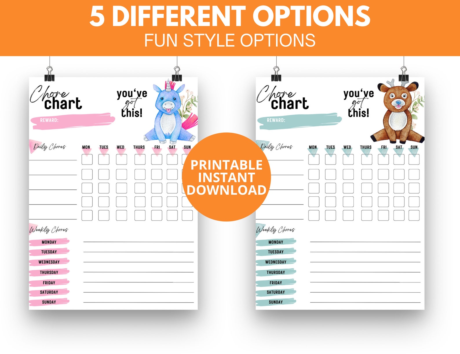 Reusable Chore Chart for Kids Printable | Daily Weekly Routine Reward ...