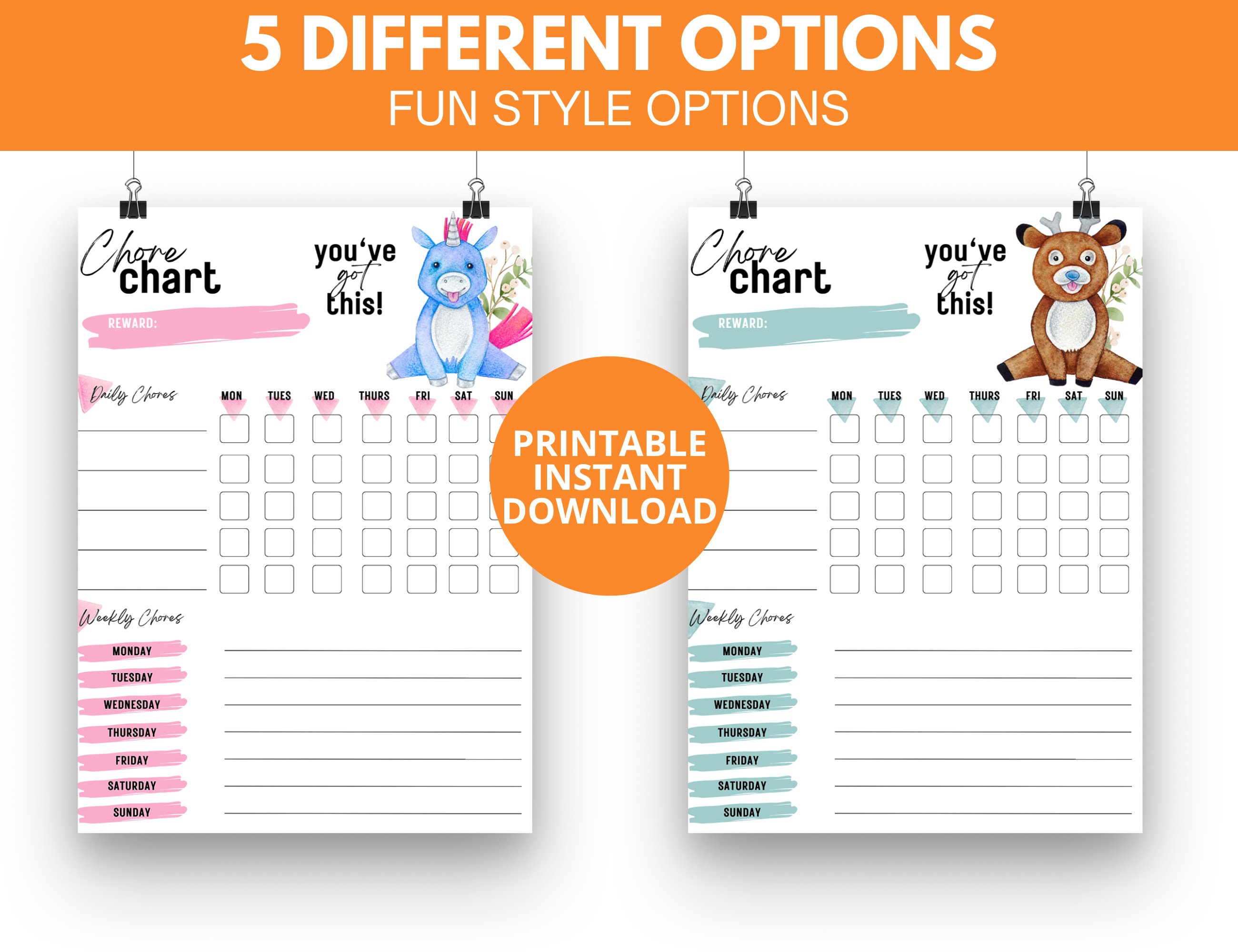 Reusable Chore Chart for Kids Printable | Daily Weekly Routine Reward ...