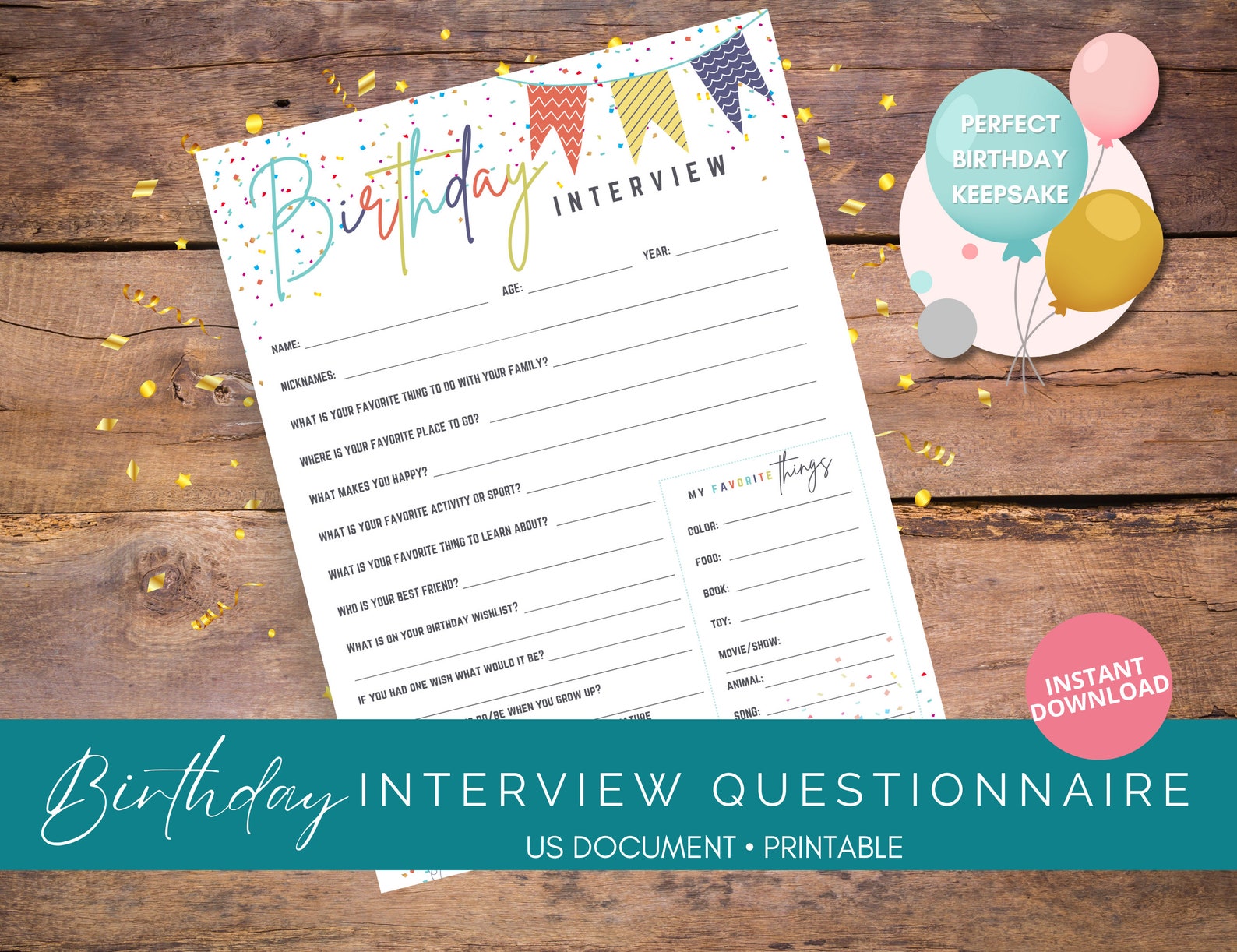 Printable Birthday Interview Questionnaire | Kids Birthday Interview ...