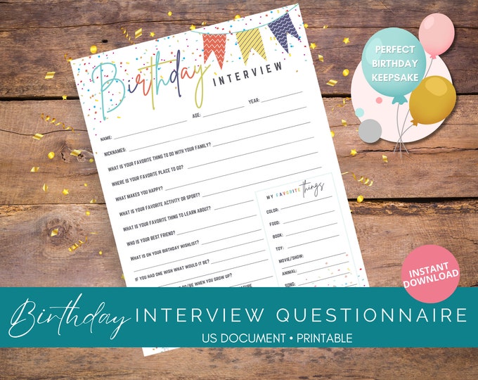 Printable Kids Birthday Interview, Annual Interview, Birthday Keepsake ...