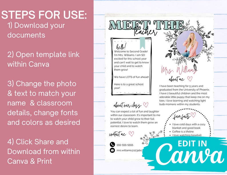 Meet the Teacher Editable Template Back to School Printable INSTANT ...