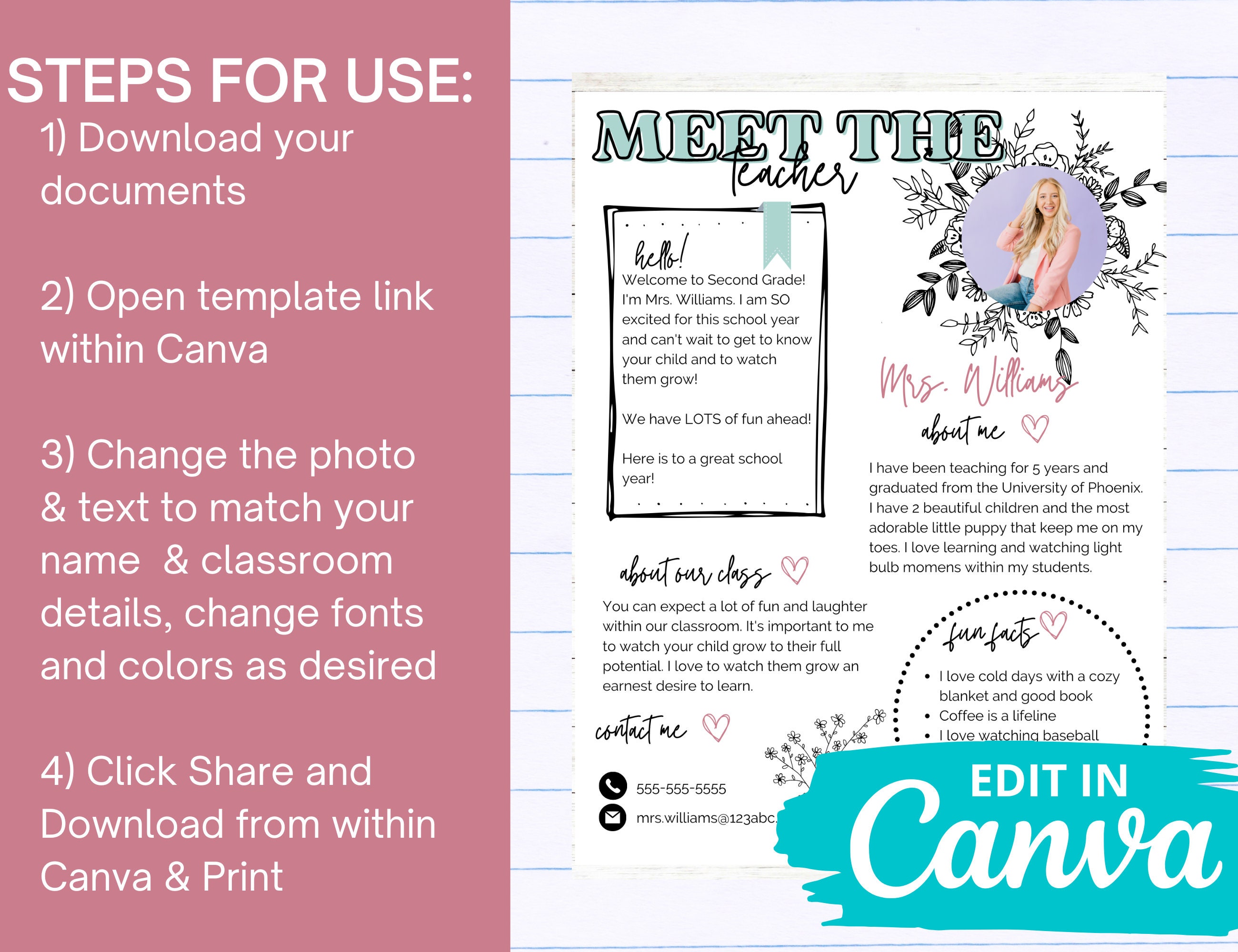 Meet the Teacher Editable Template Back to School Printable INSTANT ...