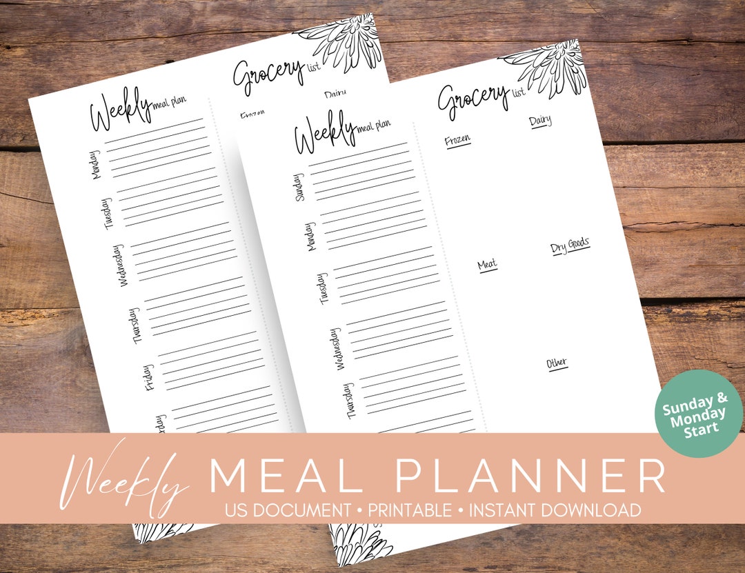 Weekly Meal Planner | Grocery List Printable | Digital Planner ...