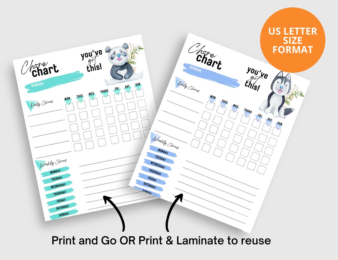 Reusable Chore Chart for Kids Printable | Daily Weekly Routine Reward ...