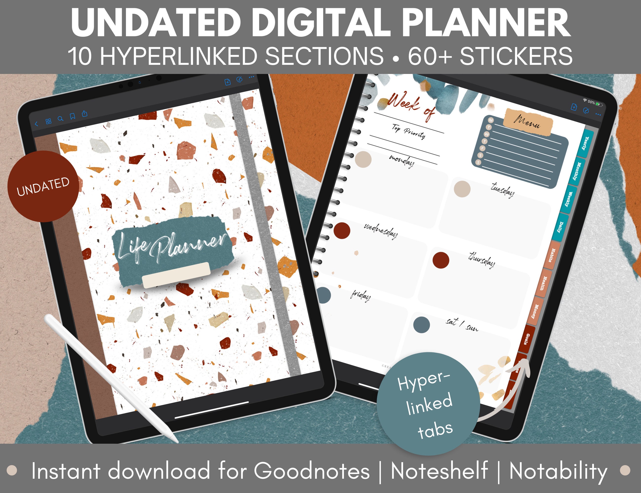 UNDATED DIGITAL PLANNER for Goodnotes, Notability, Noteshelf Multi ...