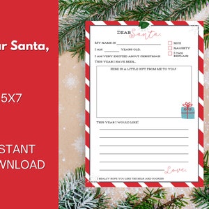 Dear Santa Letter Printable Christmas Wish List Holiday Wish List Kids ...