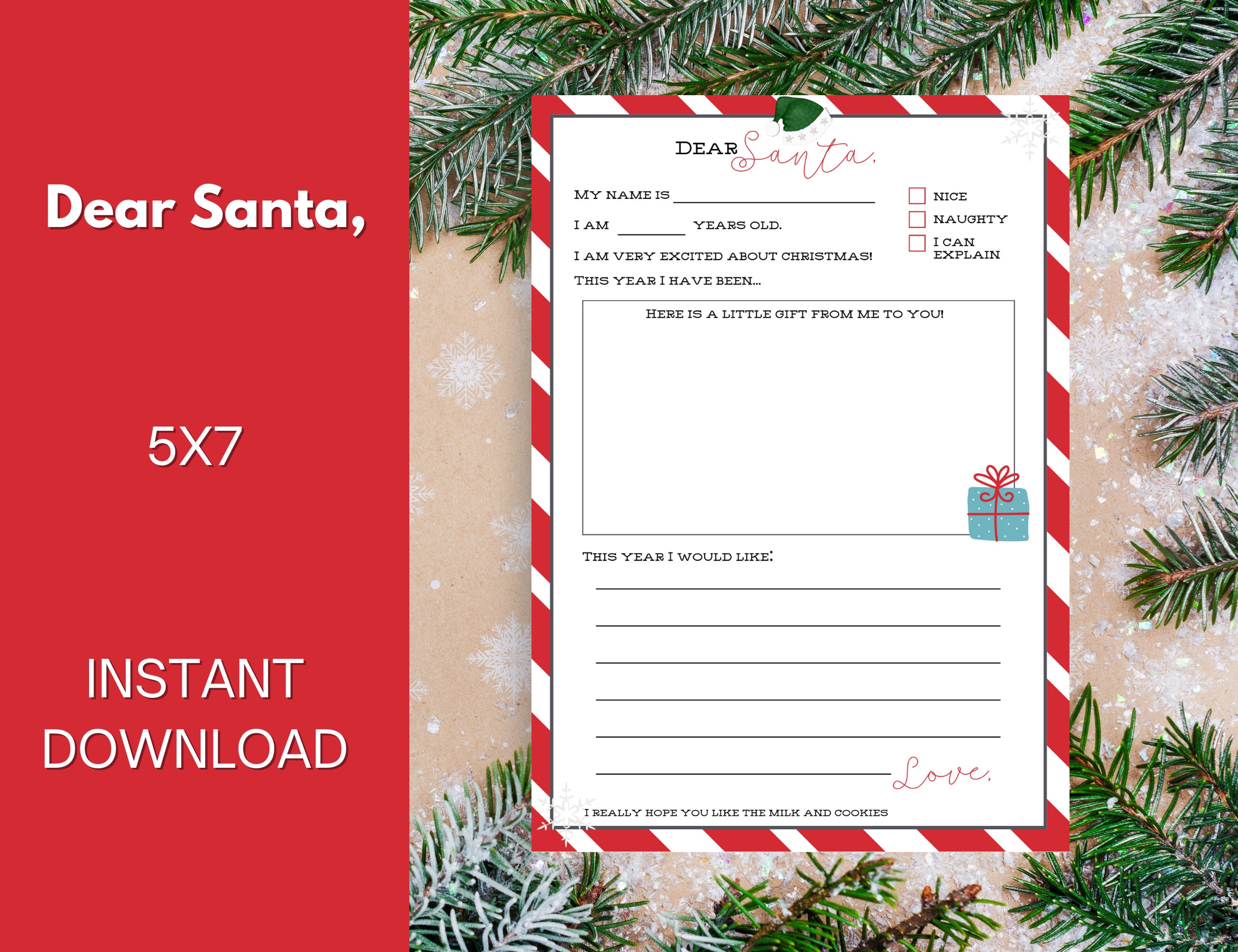 Dear Santa Letter Printable Christmas Wish List Holiday Wish List Kids ...