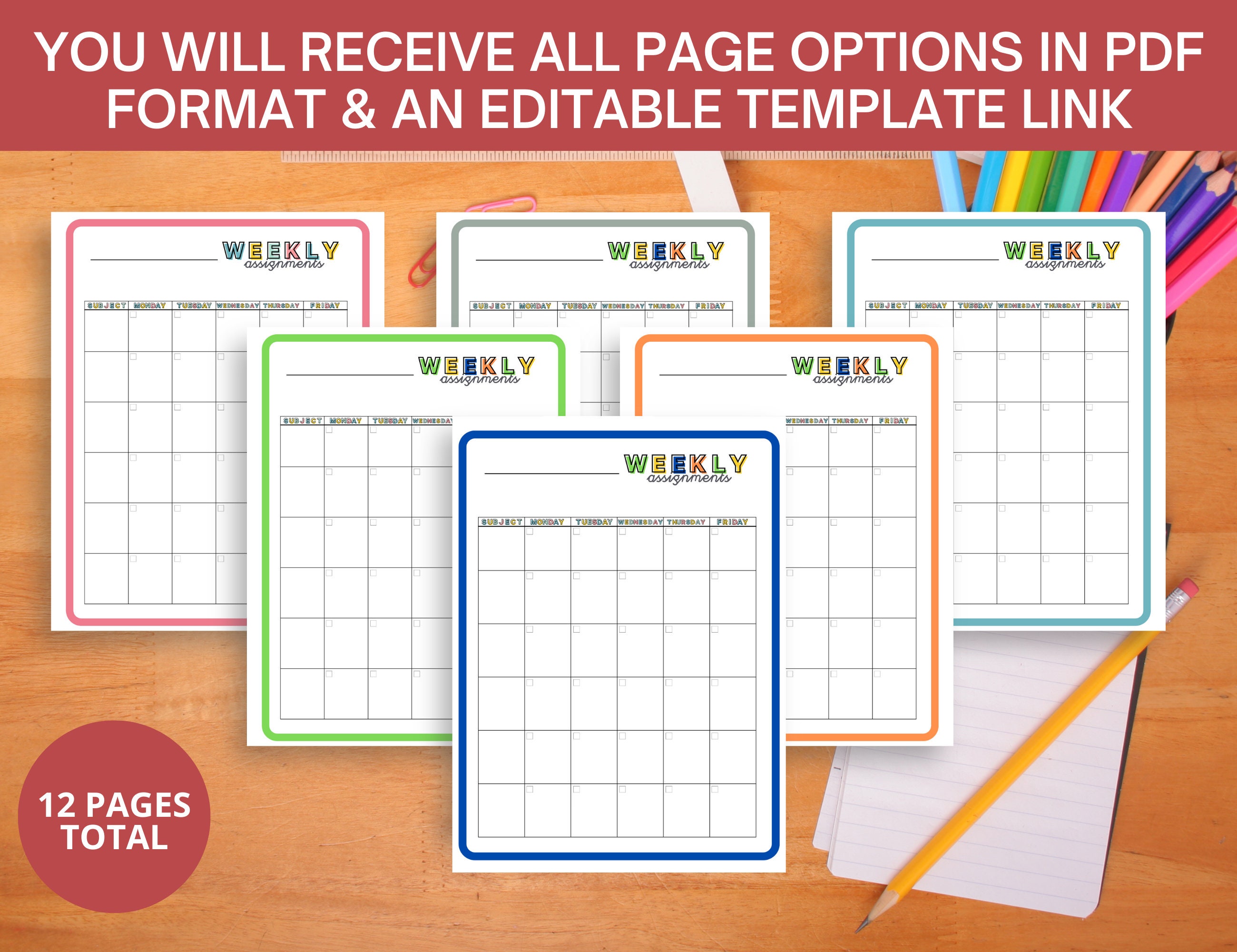Weekly Assignments Template Printable Charlotte Mason Editable Template ...