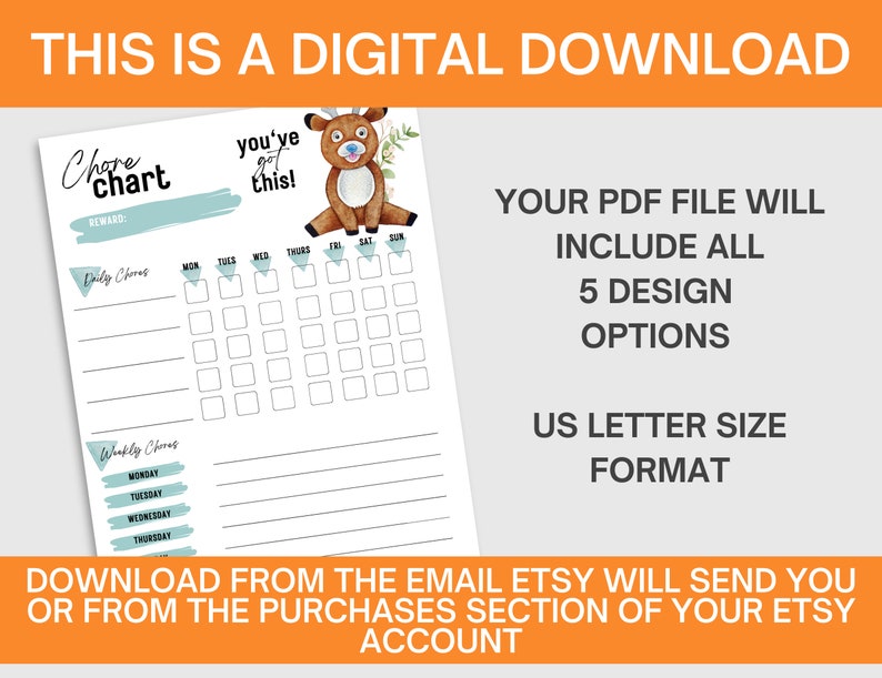 Reusable Chore Chart for Kids Printable | Daily Weekly Routine Reward ...