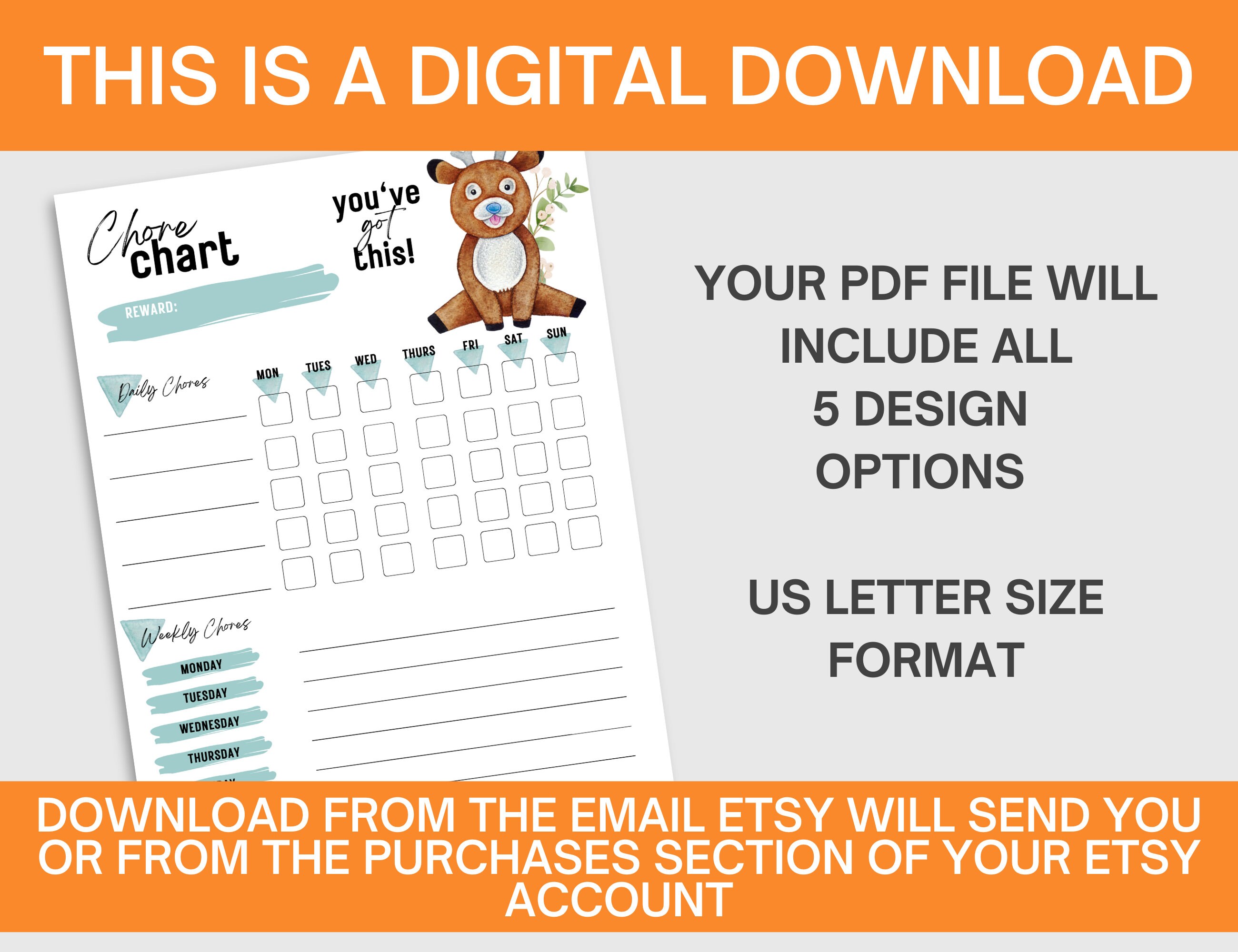 Reusable Chore Chart for Kids Printable | Daily Weekly Routine Reward ...