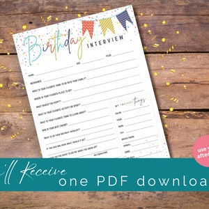 Printable Birthday Interview Questionnaire | Kids Birthday Interview ...