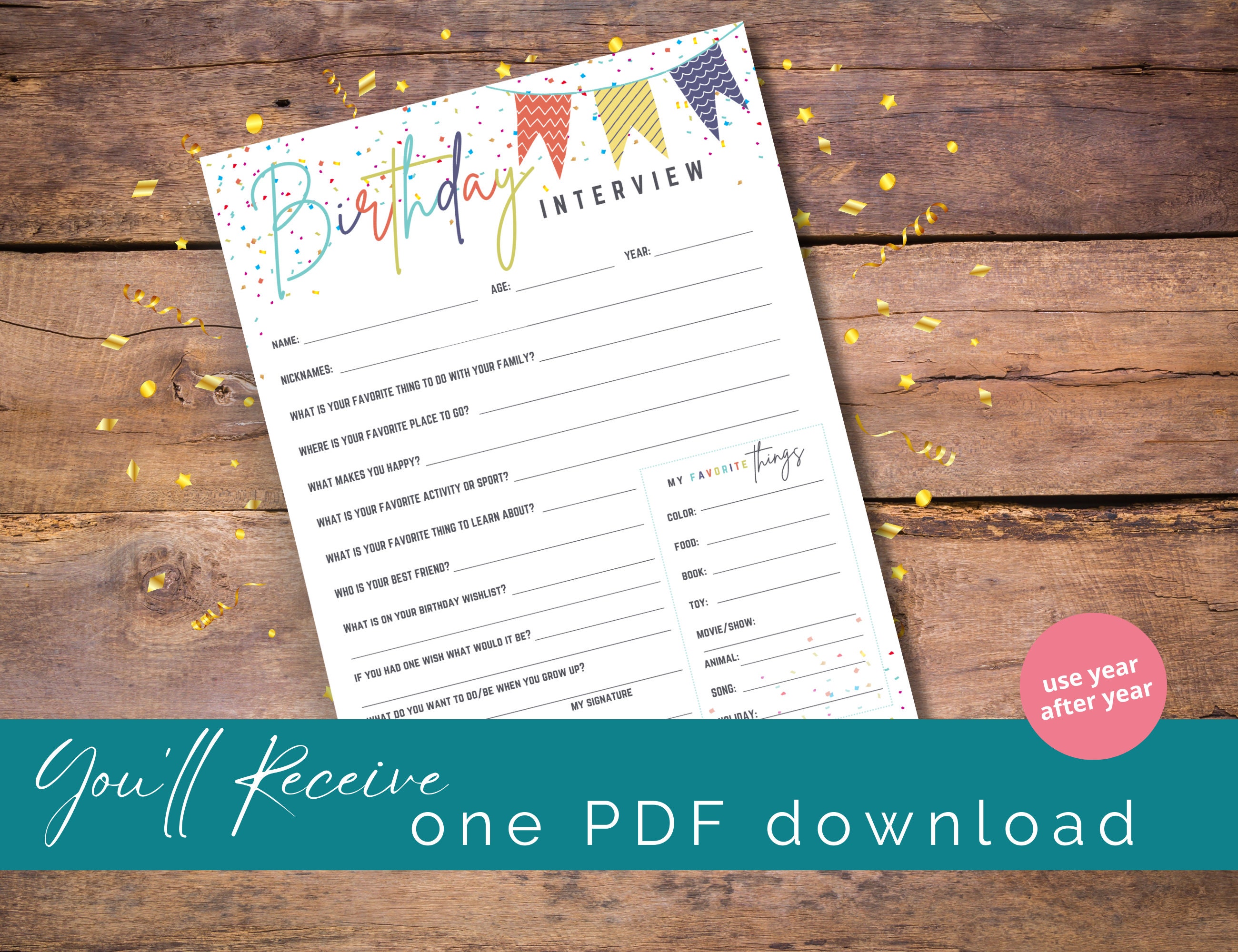 Printable Birthday Interview Questionnaire | Kids Birthday Interview ...