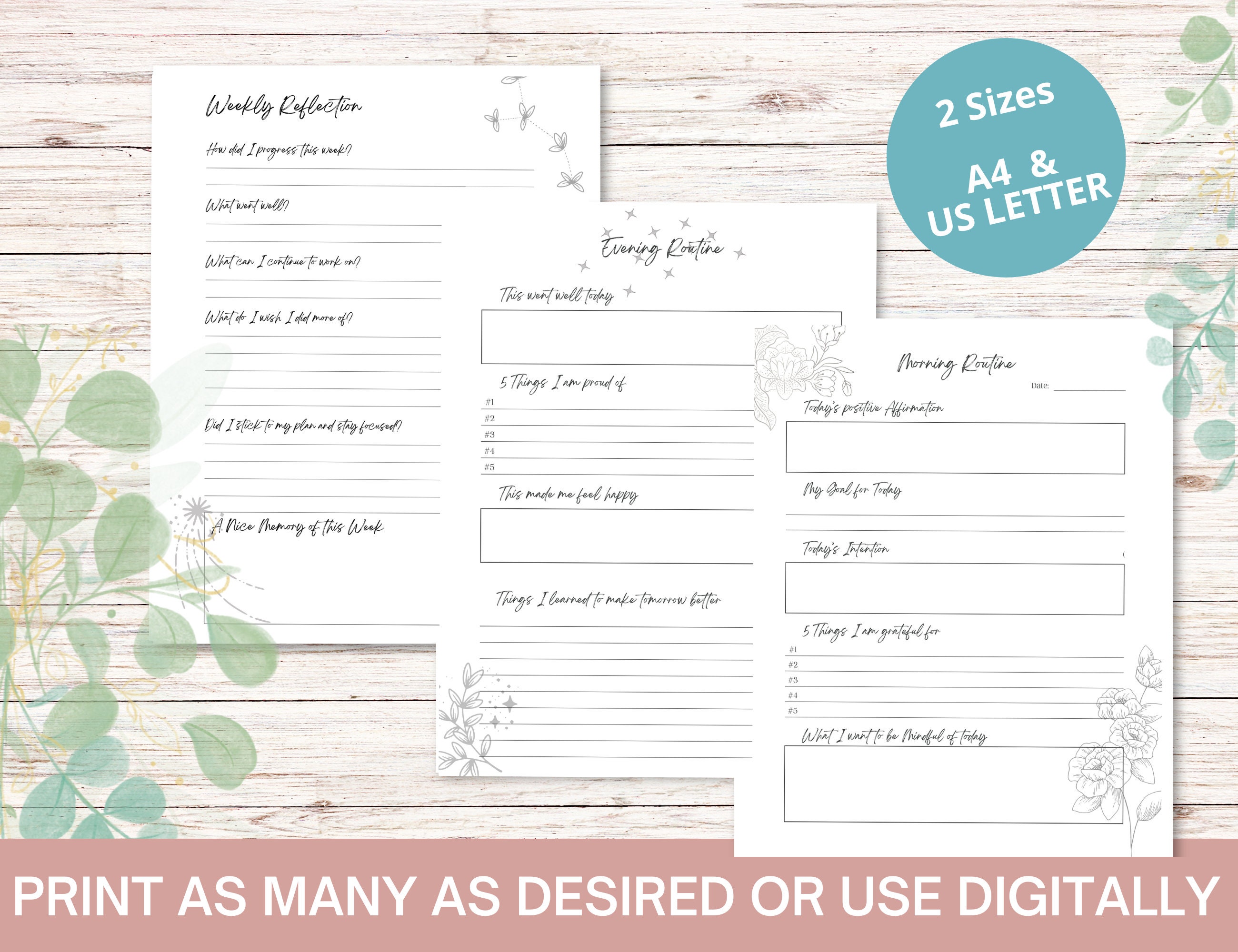 5 Minute Morning and Evening Journal Weekly Recap Self Care Printable ...