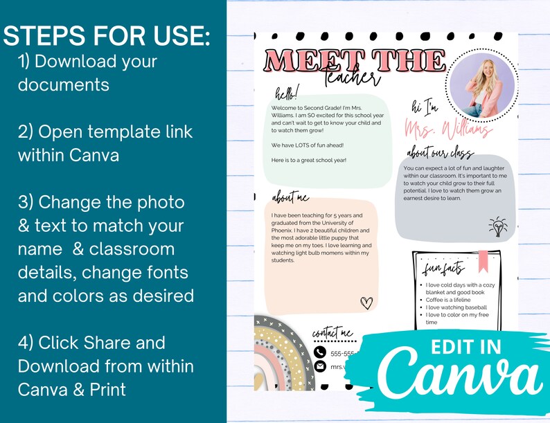Meet the Teacher Editable Template | Back to School Printable | INSTANT ...