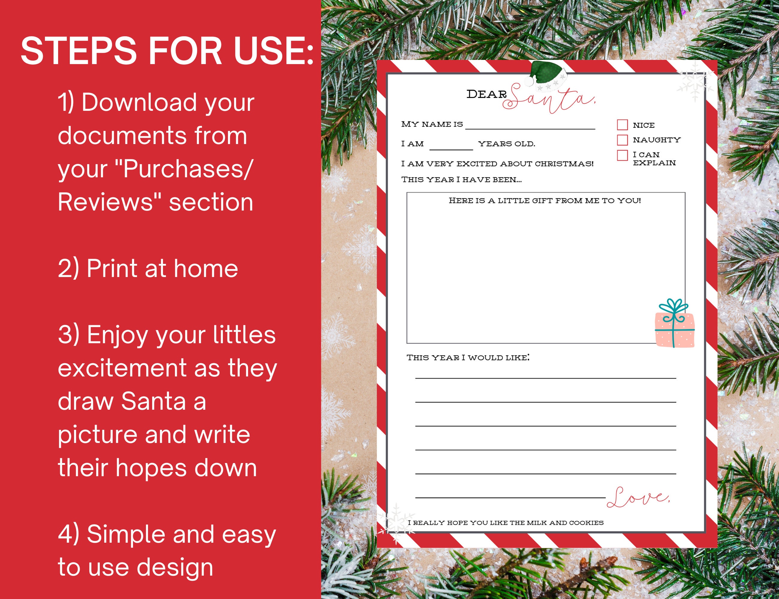 Dear Santa Letter Printable Christmas Wish List Holiday Wish List Kids ...