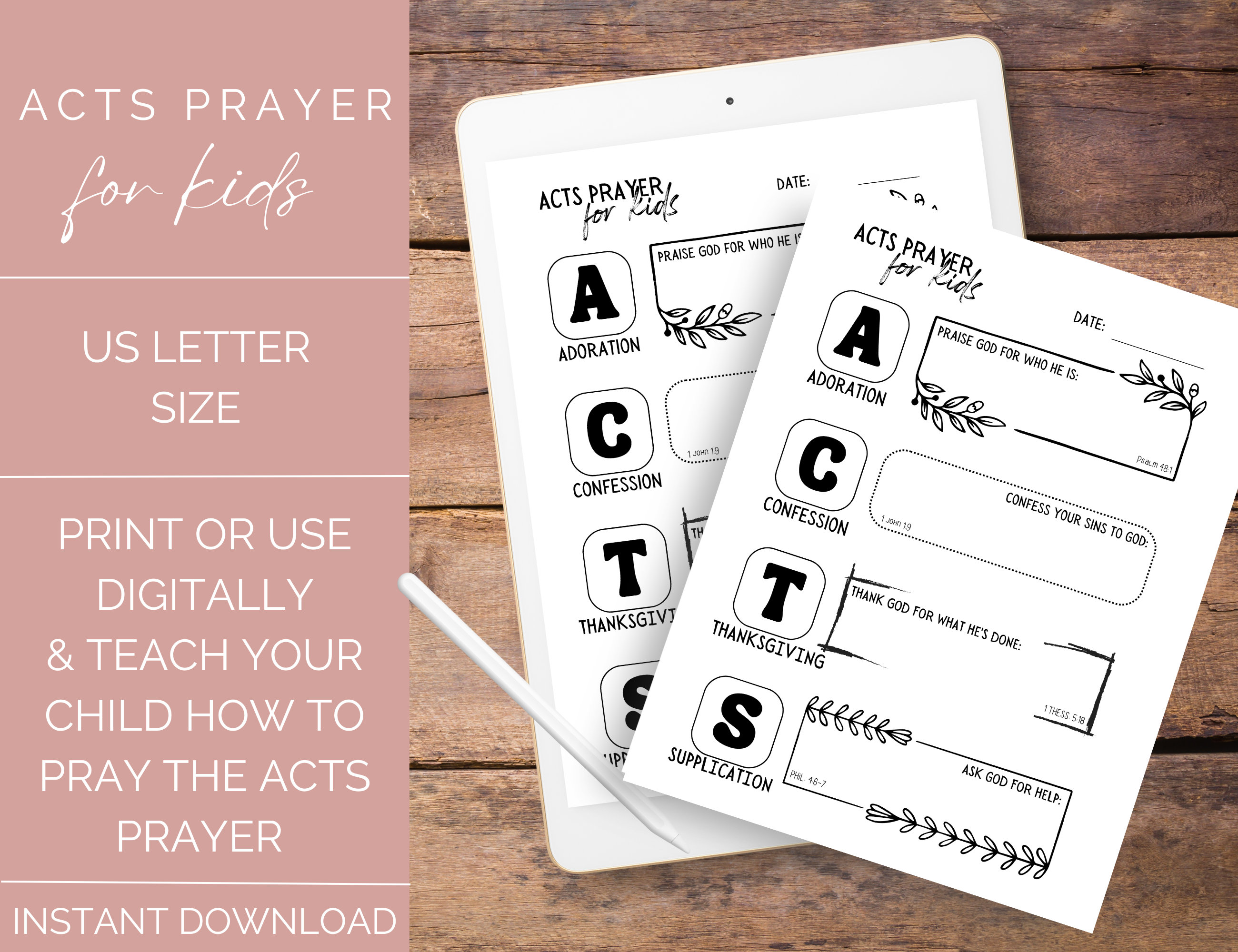 ACTS Prayer Worksheet for Kids | Acts Prayer Journal | Prayer Printable ...