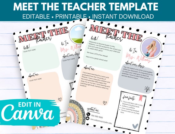 Meet the Teacher Editable Template Back to School Printable - Etsy
