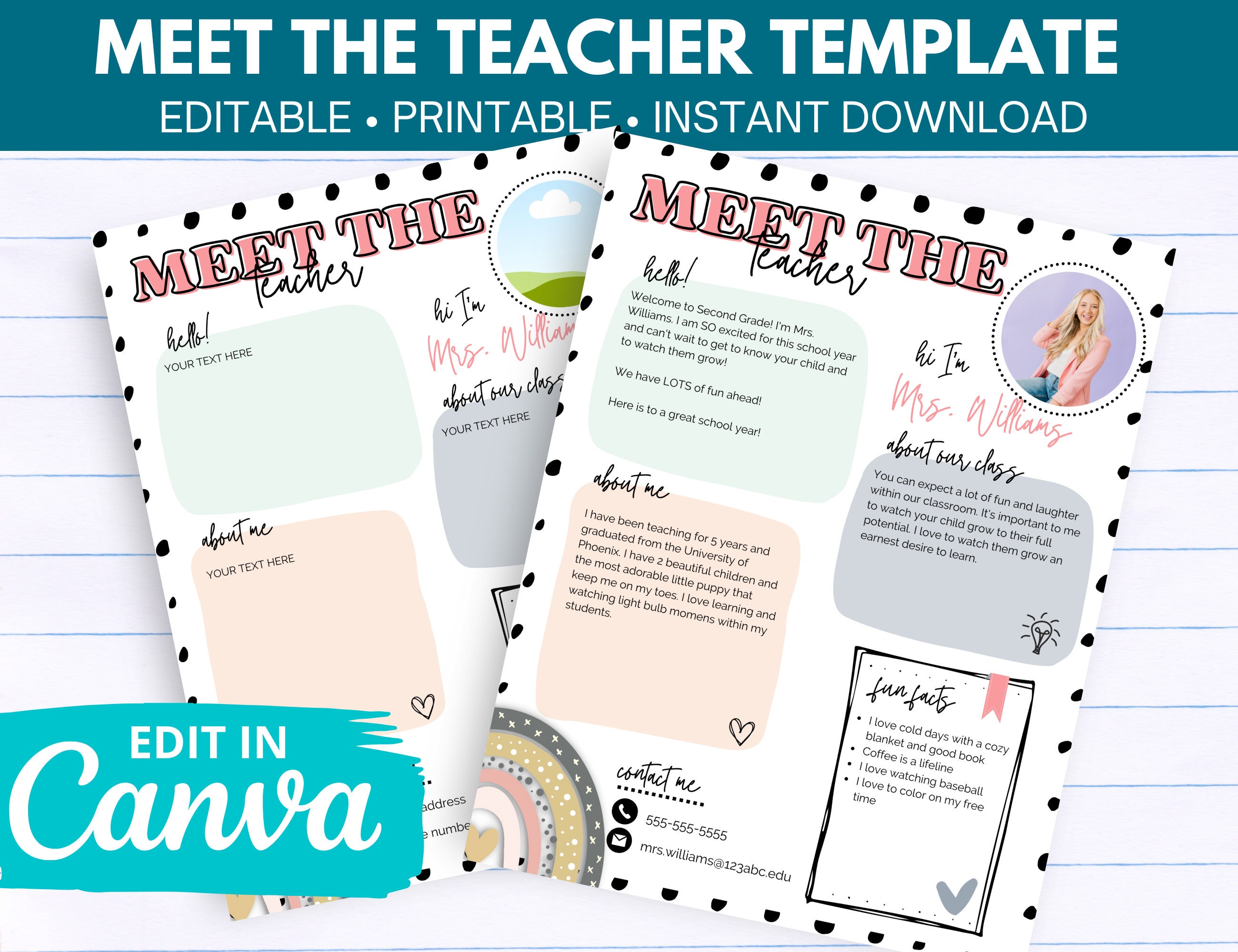 Meet the Teacher Editable Template | Back to School Printable | INSTANT ...