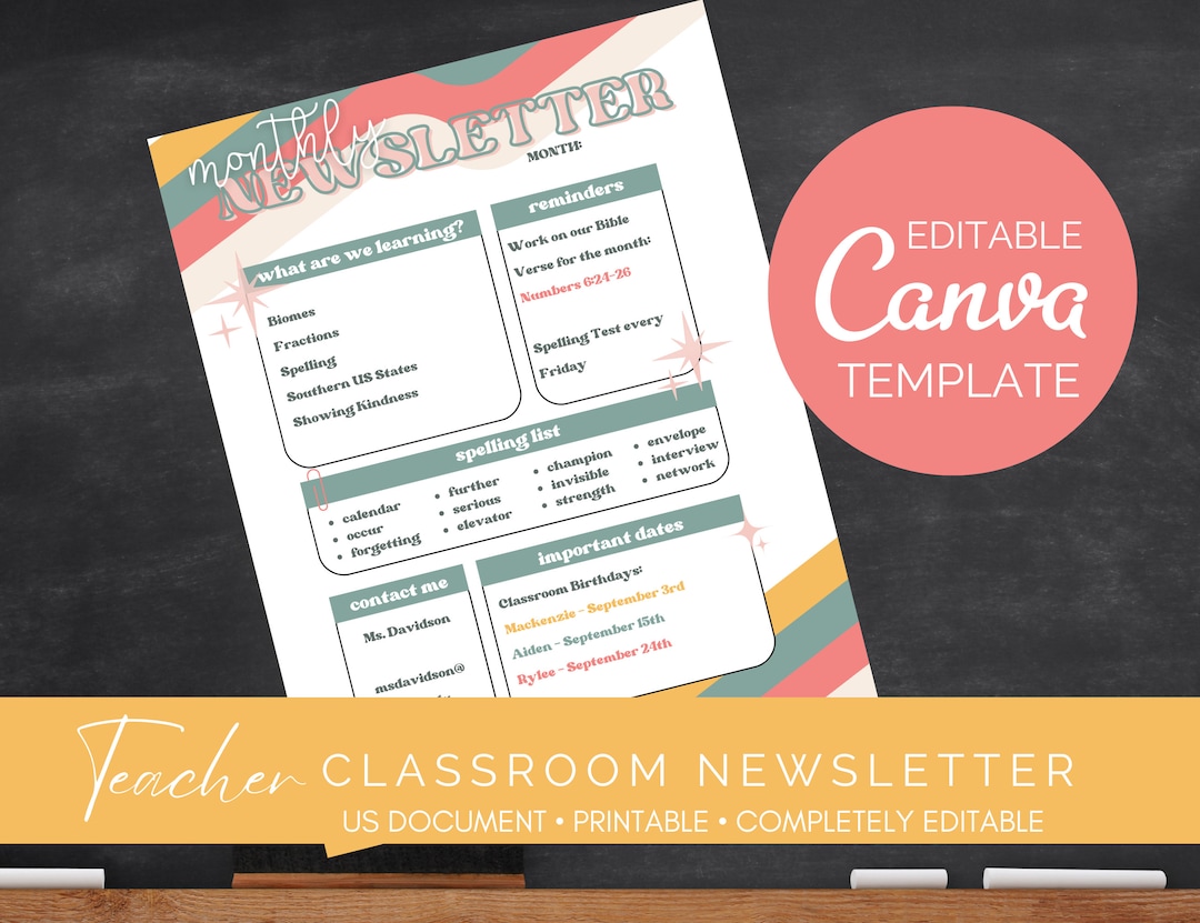 Teacher Classroom Newsletter| Canva for Template for Teachers | Canva ...