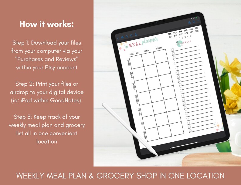 Weekly Meal Planner Digital Meal Planner Grocery List - Etsy