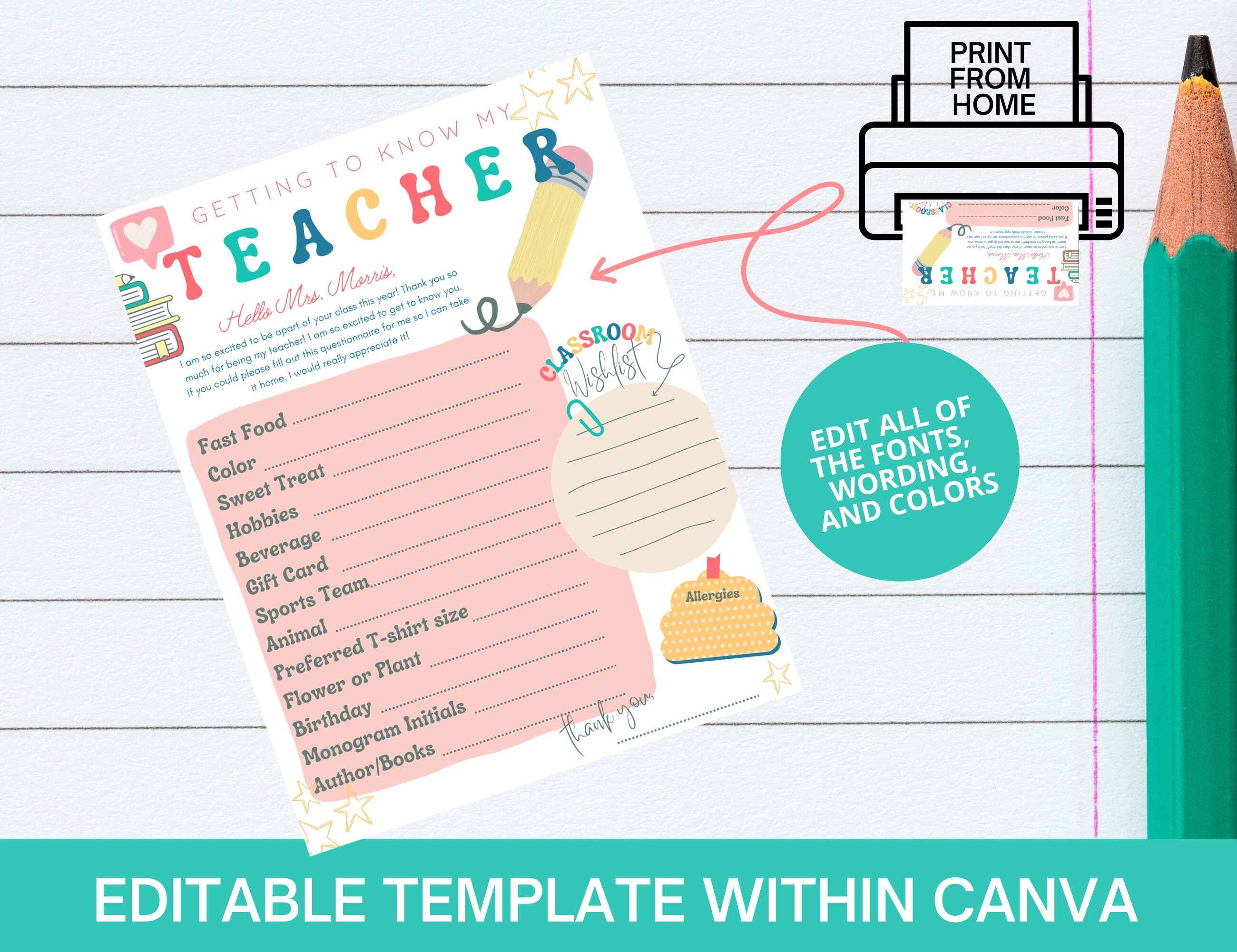 Teacher Favorites Survey | Teacher Questionnaire | Canva Editable ...